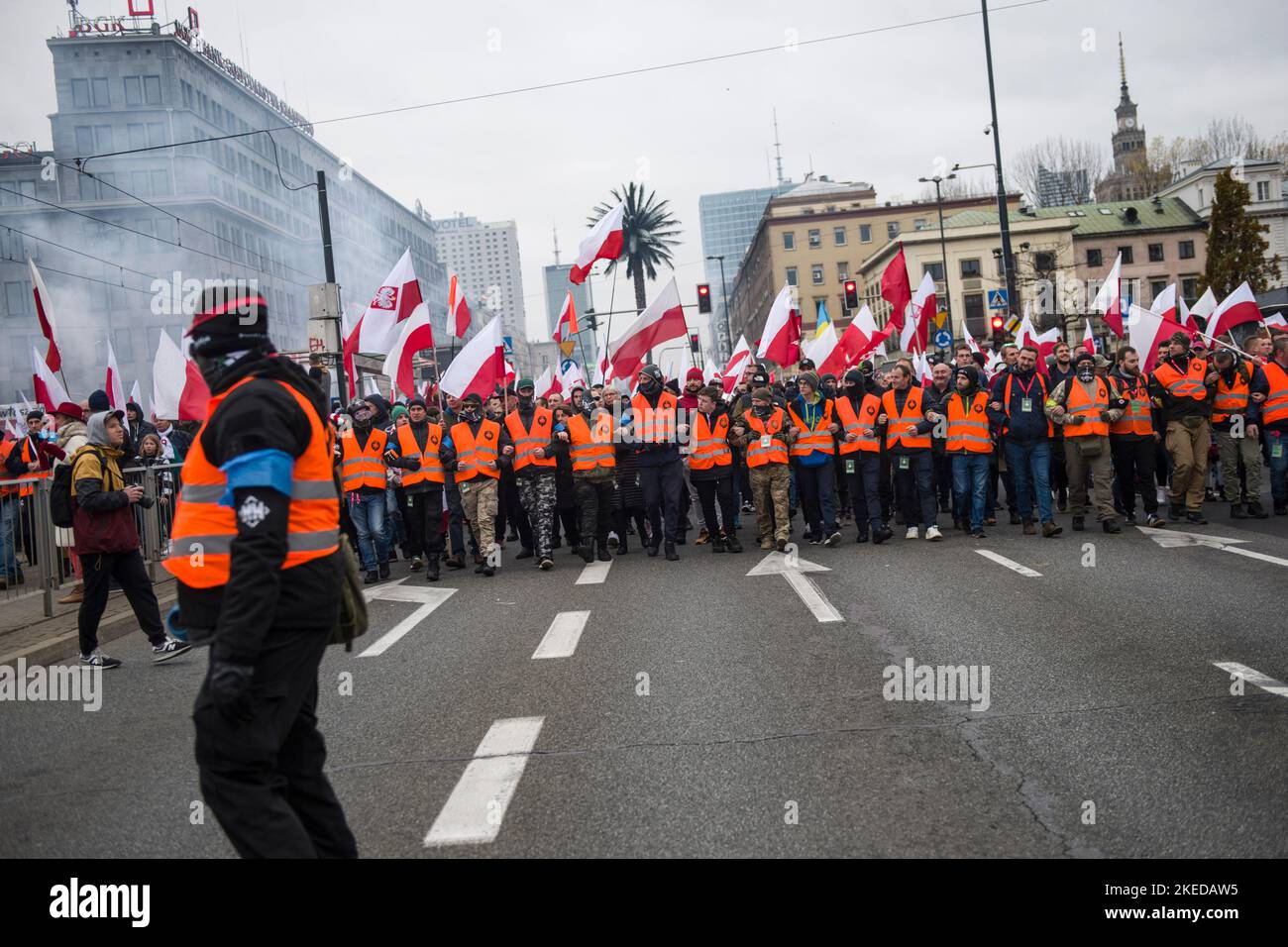 Polish nationalists wave Polish flags during the Independence March ...