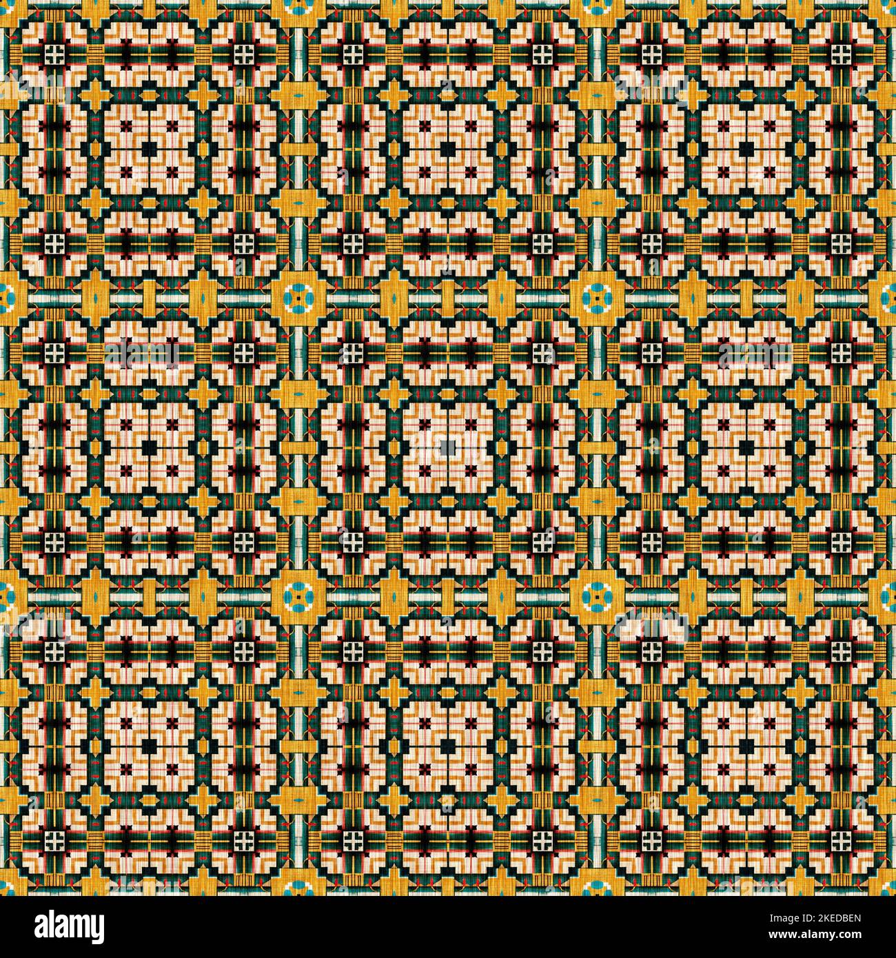 Traditional tile mosaic seamless pattern print. Fabric effect mexican ...
