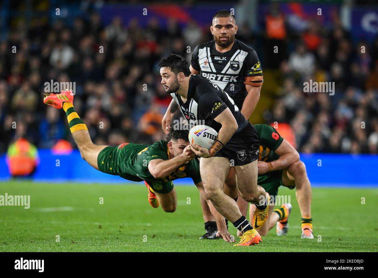 Leeds, UK. 11th Nov 2022. Brandon Smith of New Zealand is tackle of ...
