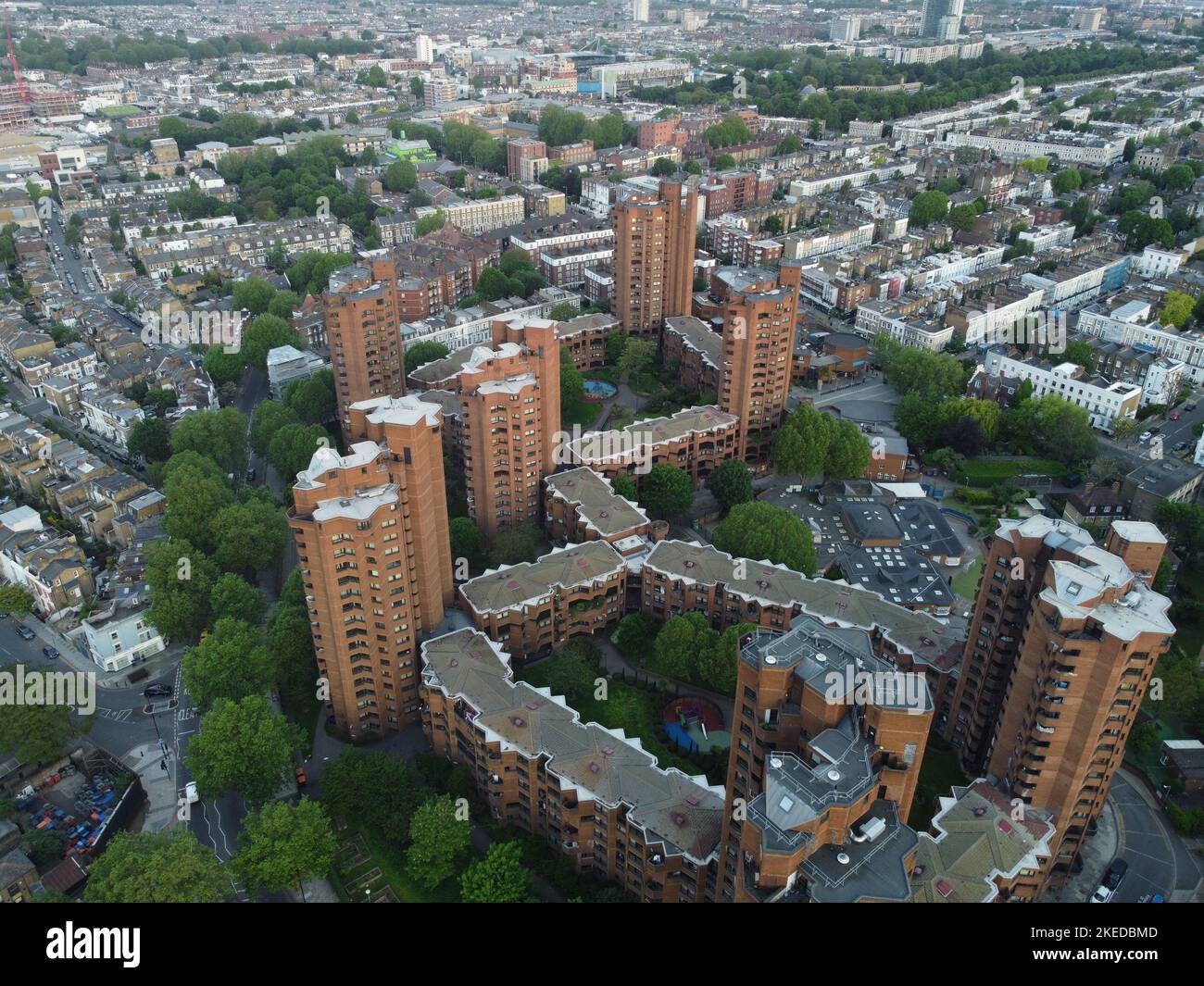 An aerial view of modern skyscrapers and buildings in downtown London ...