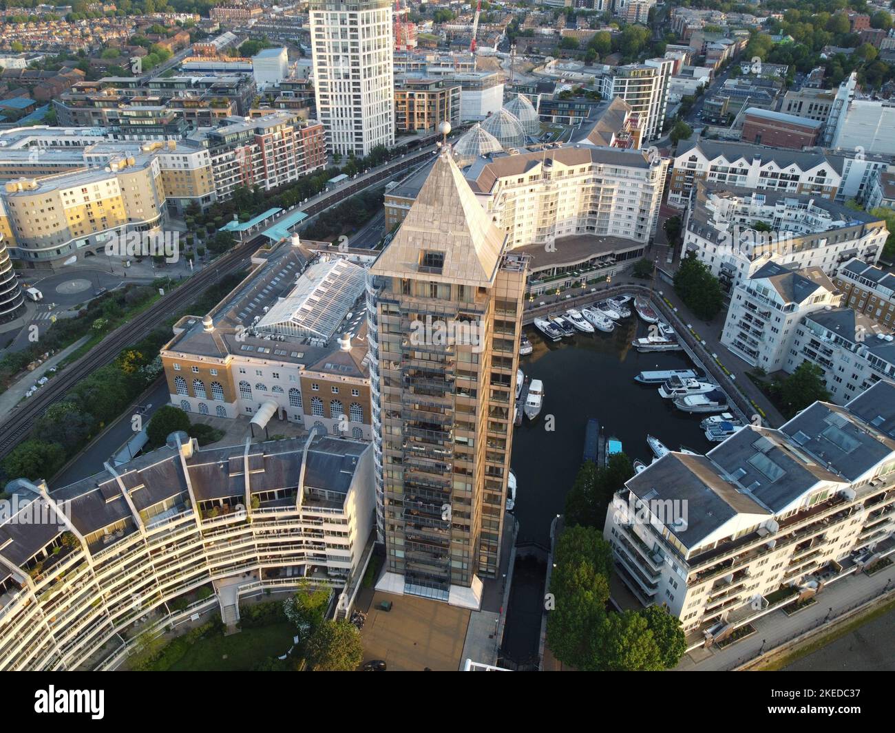An aerial view of modern skyscrapers and buildings in downtown London ...