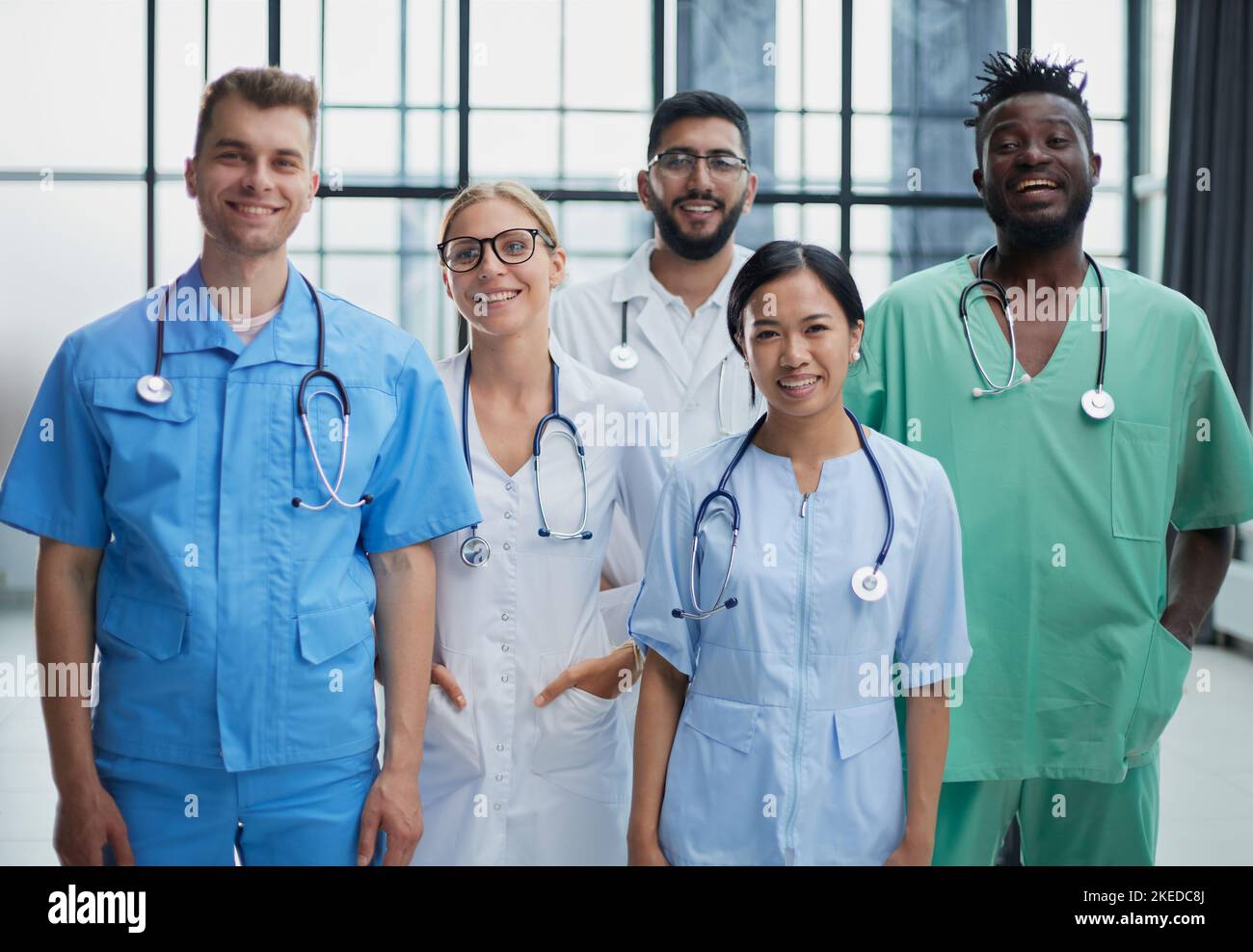 Professional Multinational Doctors Camera Posing. Teamwork Connection ...