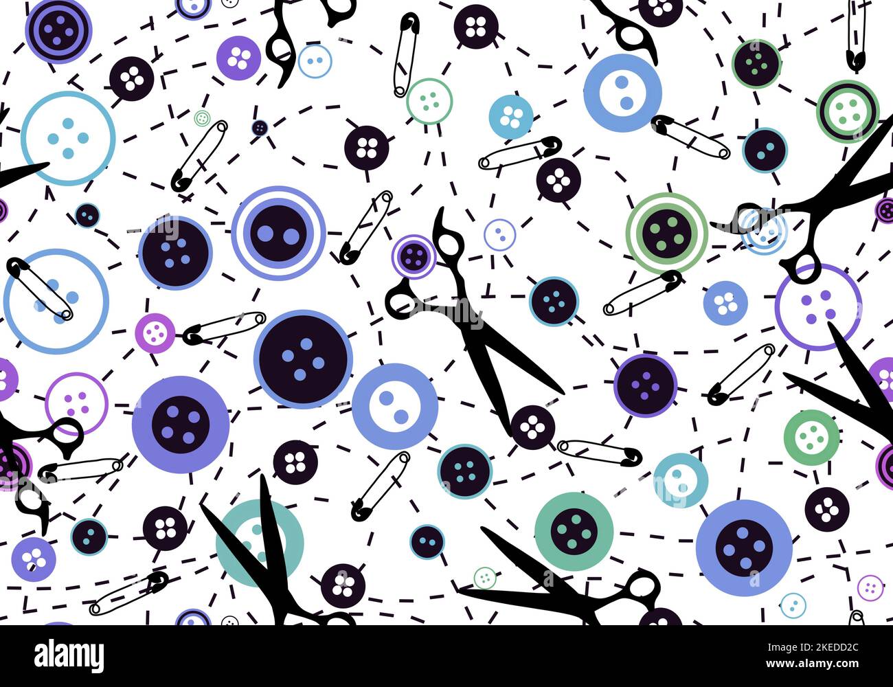 Cartoon sewing seamless buttons and scissors and pins pattern for ...