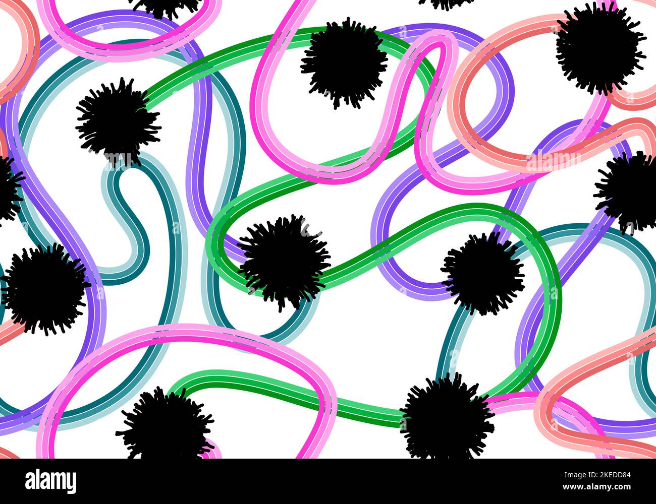 Cartoon ribbons seamless fluffy objects and stickers pattern for ...