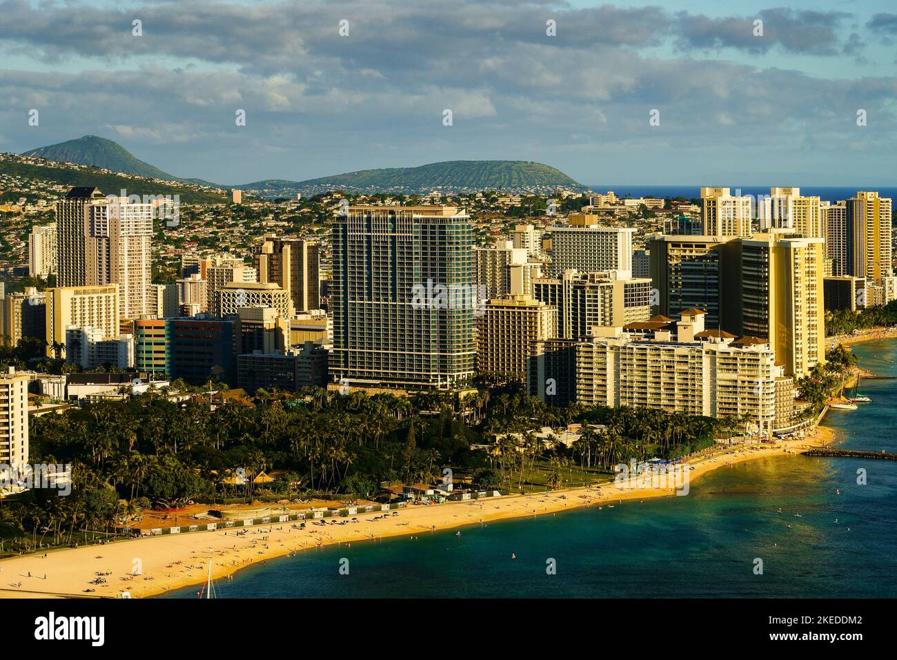A daytime view over Honolulu city onboard helicopter Stock Photo - Alamy