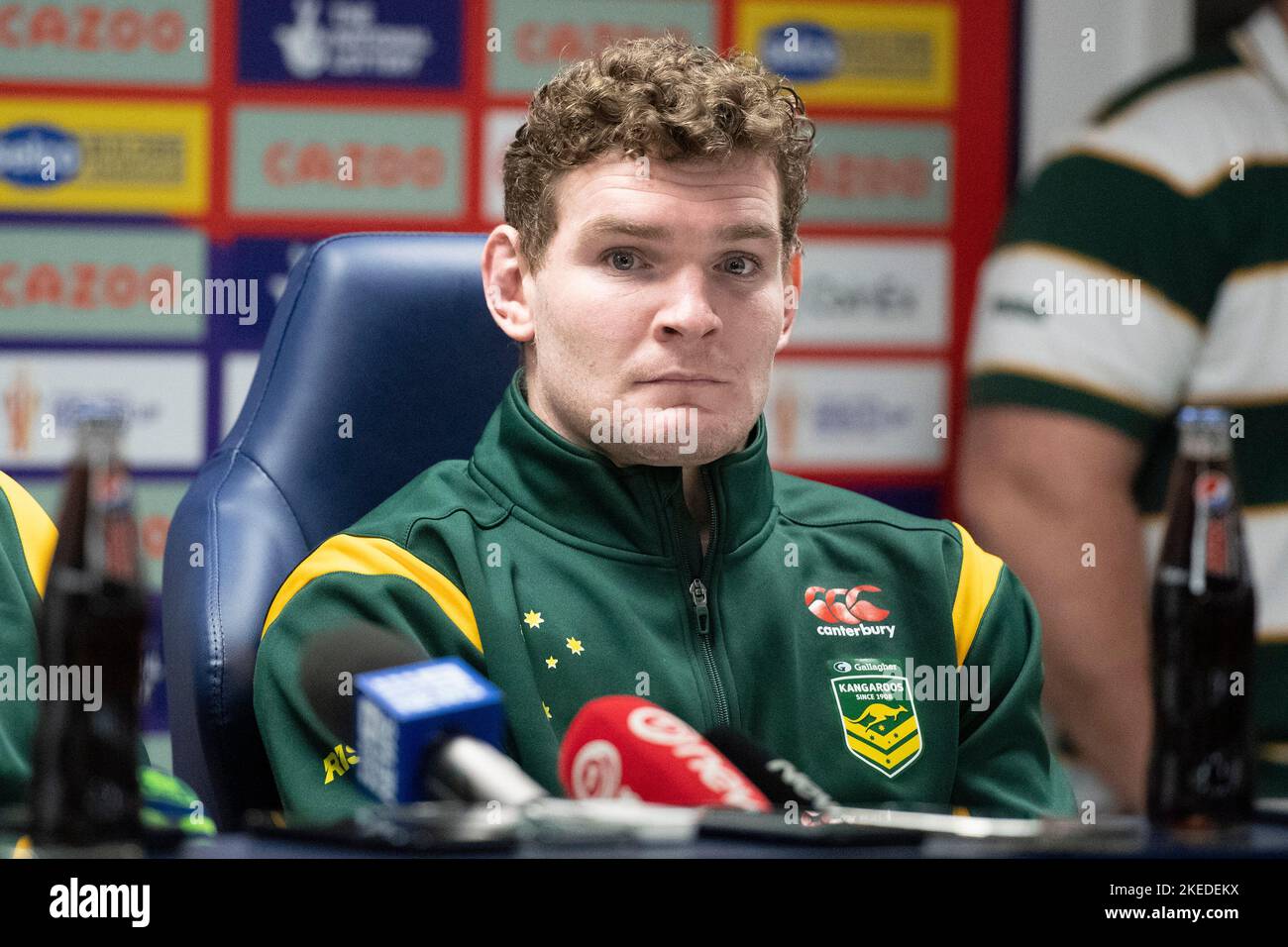 Leeds, UK. 11th Nov 2022. Australia 2nd Row Liam Martin at the press ...