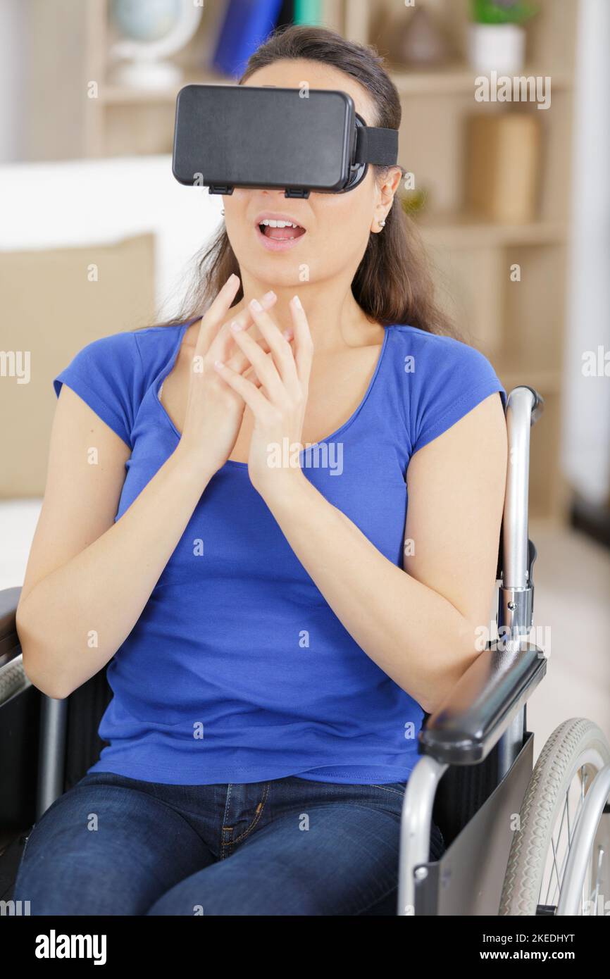 disabled woman with virtual glasses Stock Photo - Alamy