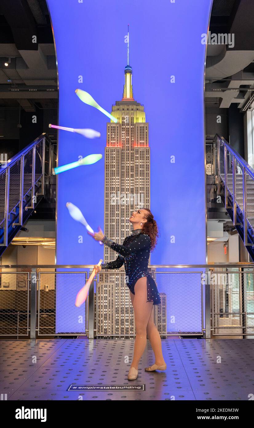 Fototapet - Tomt rum med trægulv og udsigt til Empire State Building ...