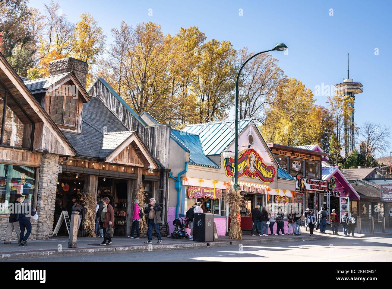 Gatlinburg, Tennessee - October 27, 2022: Street view of popular ...