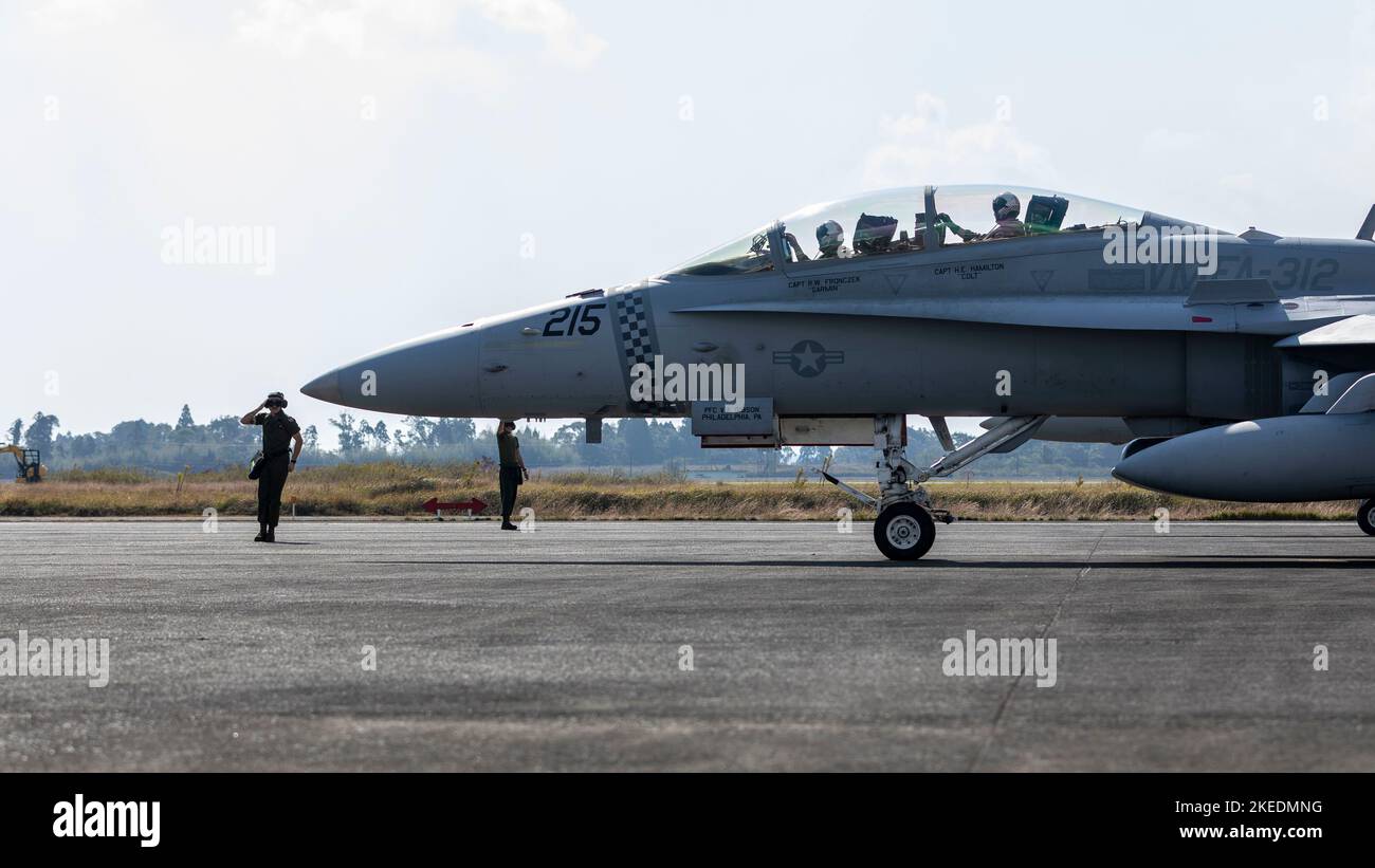 U.S. Marines with Marine Fighter Attack Squadron prepare to launch F/A ...