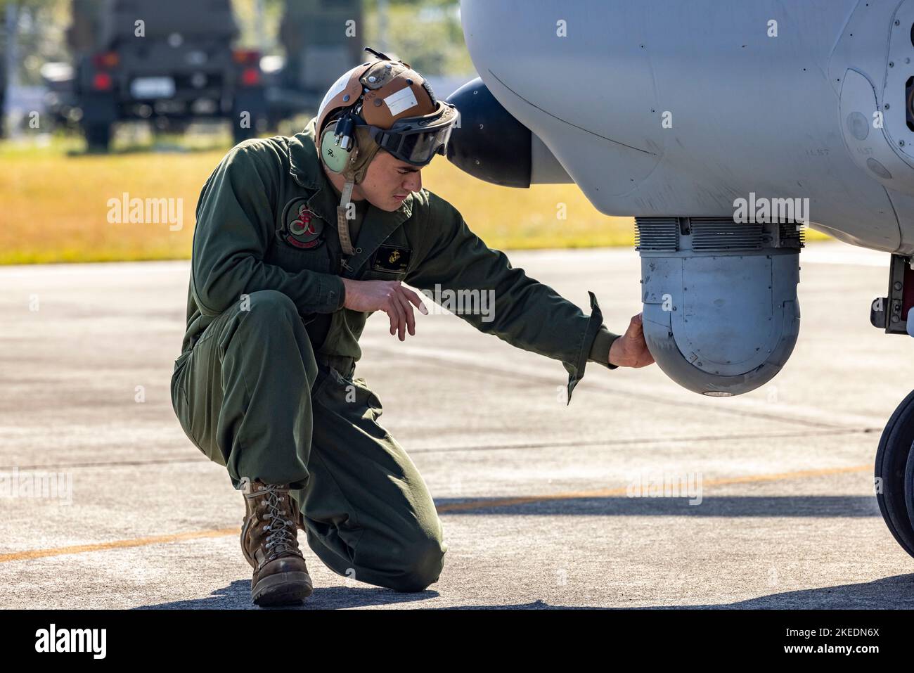A U.S. Marine with Marine Medium Tiltrotor Squadron (VMM) 265 conducts ...