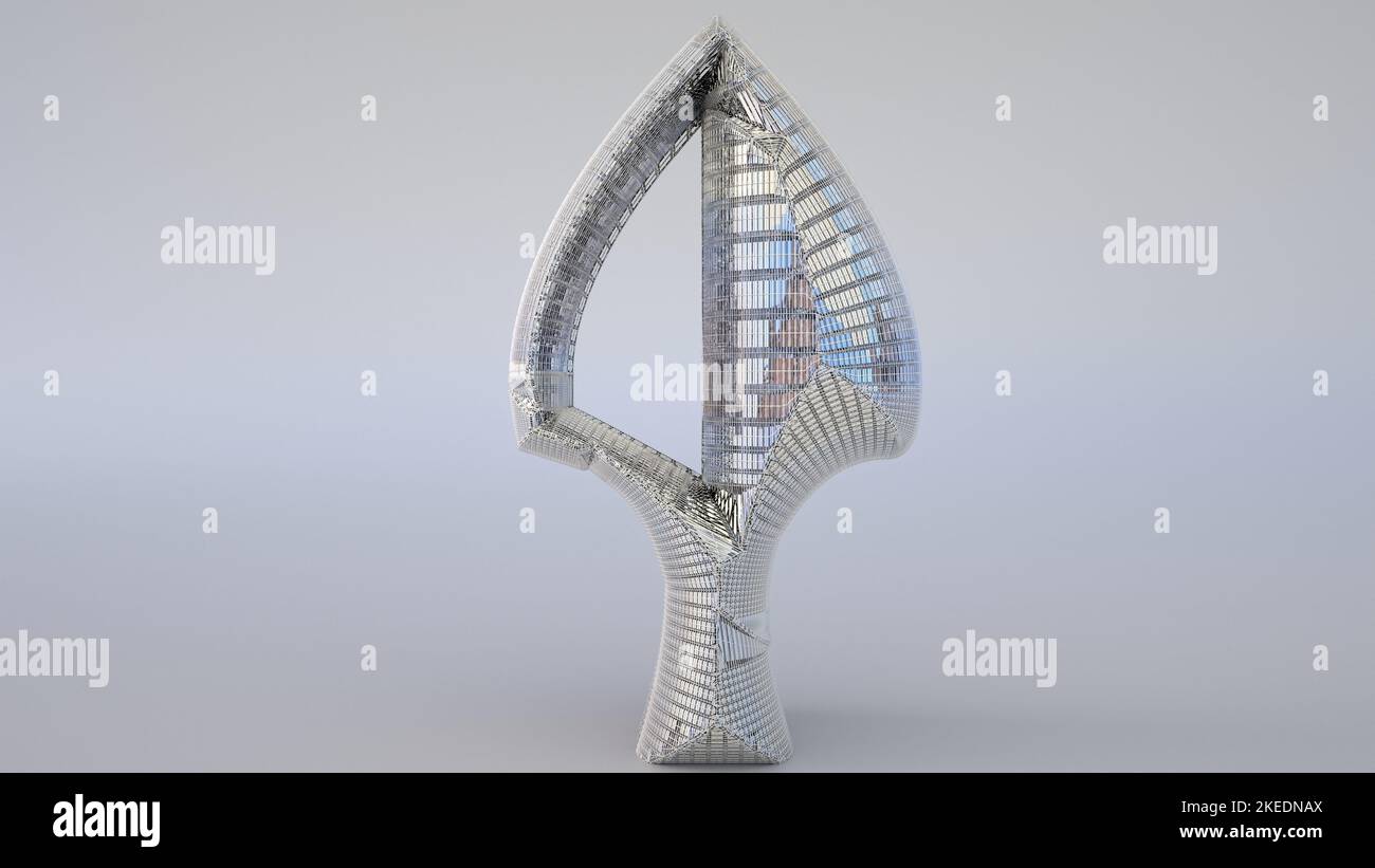 A highly reflective 3D Illustration of an object-artefact-art piece ...