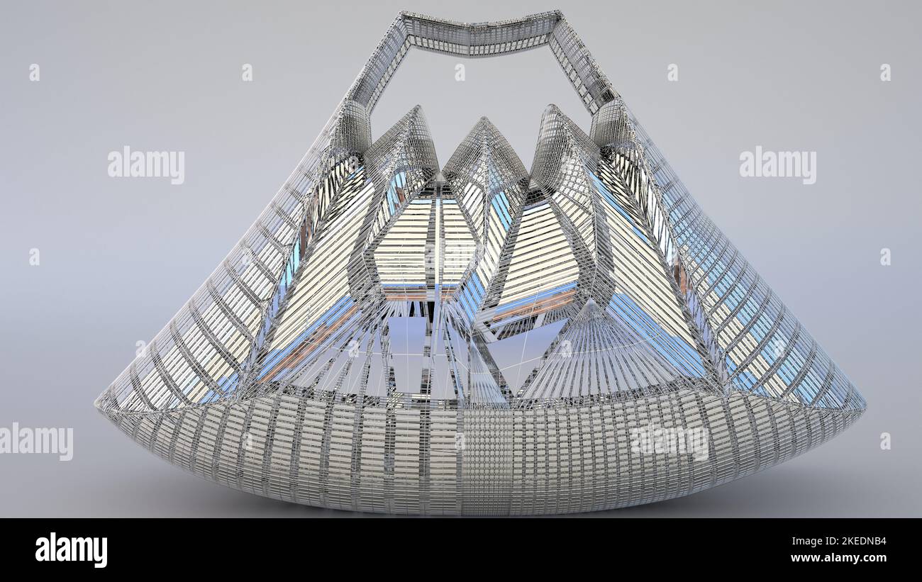 A highly reflective 3D Illustration of an object-artefact-art piece ...