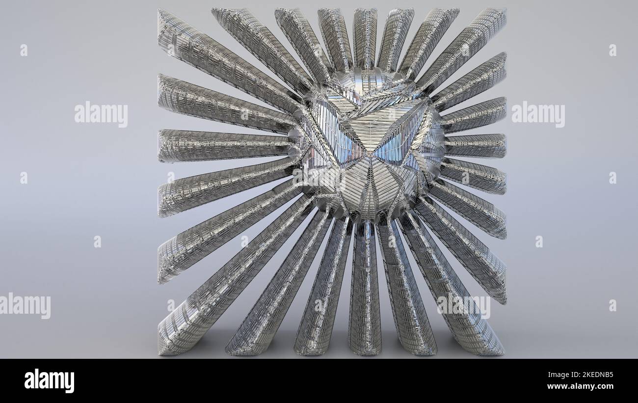 A highly reflective 3D Illustration of an object-artefact-art piece ...