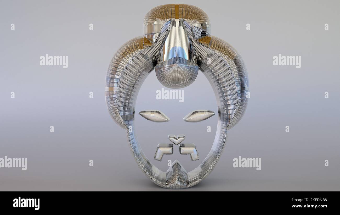A highly reflective 3D Illustration of an object-artefact-art piece ...
