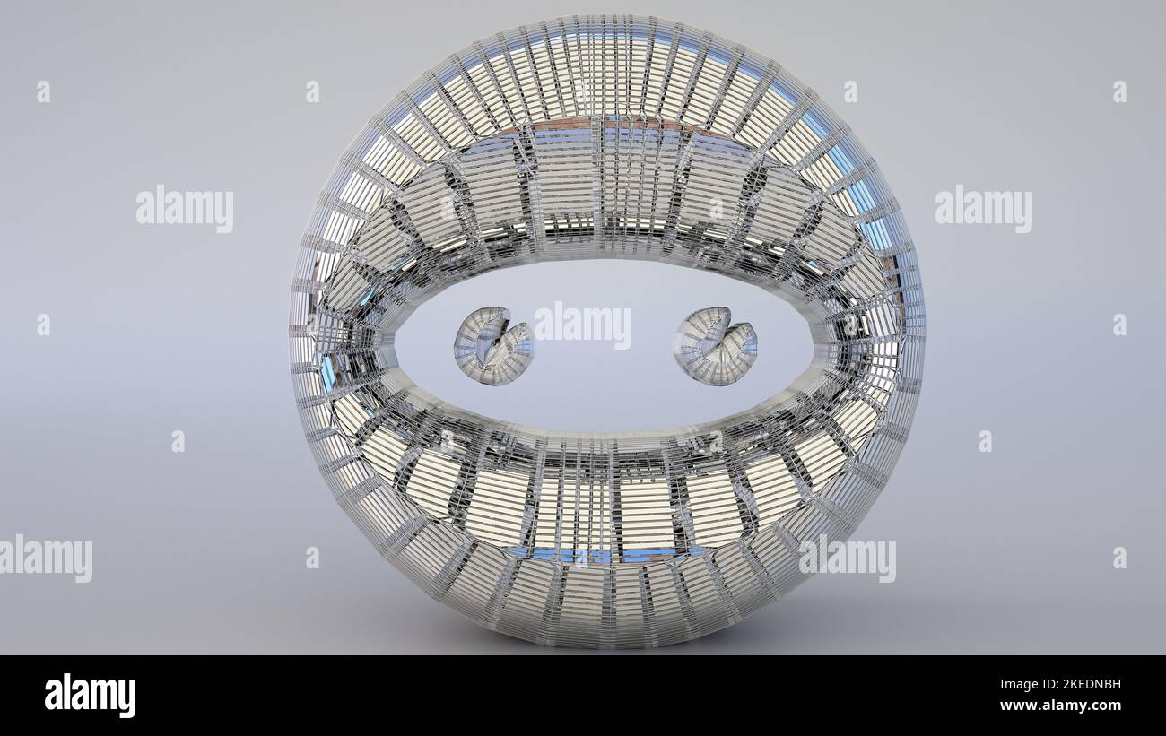 A highly reflective 3D Illustration of an object-artefact-art piece ...