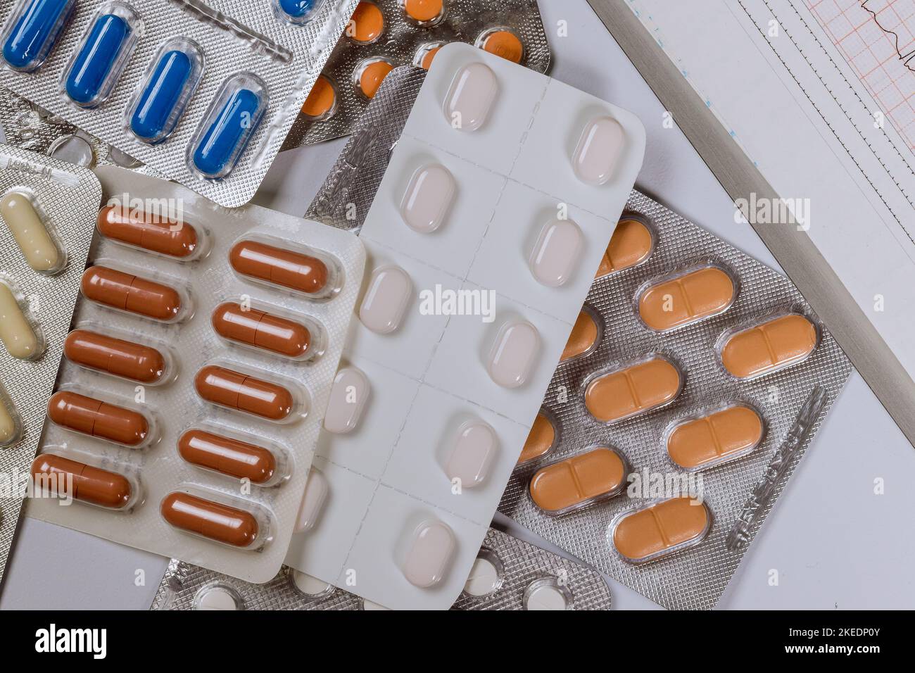 Blister pack contains number different types of medicine pills in ...