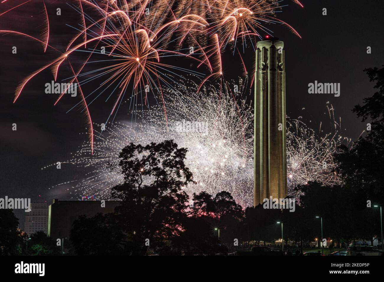 The fireworks over the National WWI Memorial, Liberty Memorial Stock ...