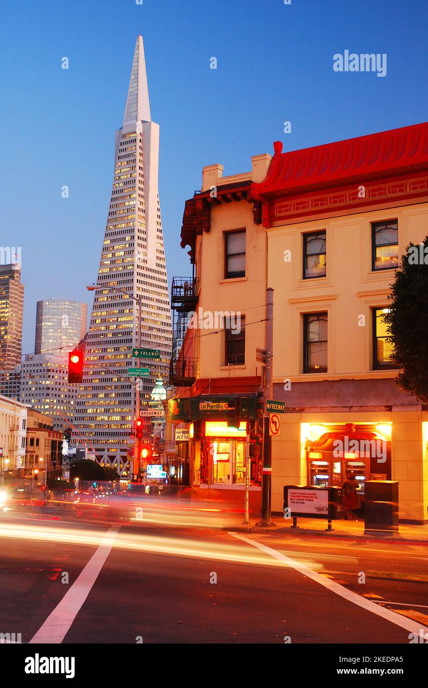 Transamerica Pyramid in San Francisco at Dusk, as seen from the city's ...
