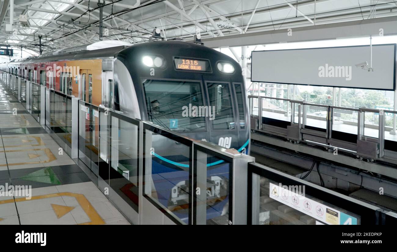 MRT, Mass Train Transport, in CIty of Jakarta, Indonesia. View from MRT ...