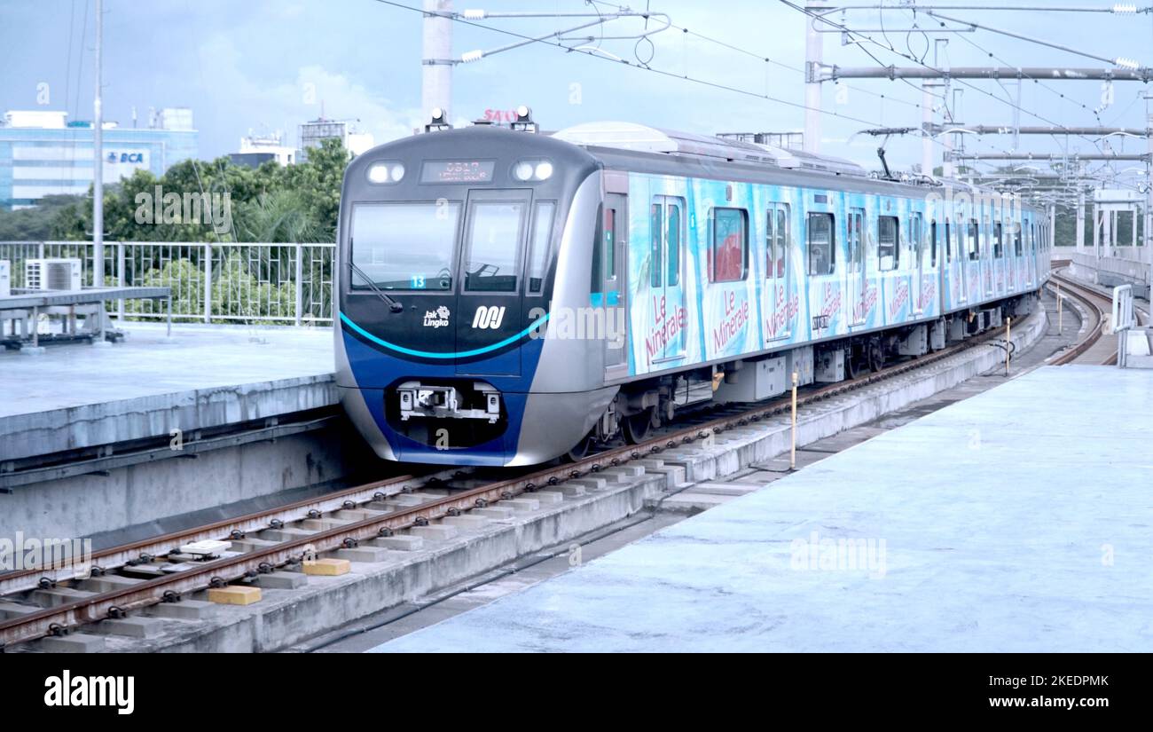 MRT, Mass Train Transport, in CIty of Jakarta, Indonesia. View from MRT ...