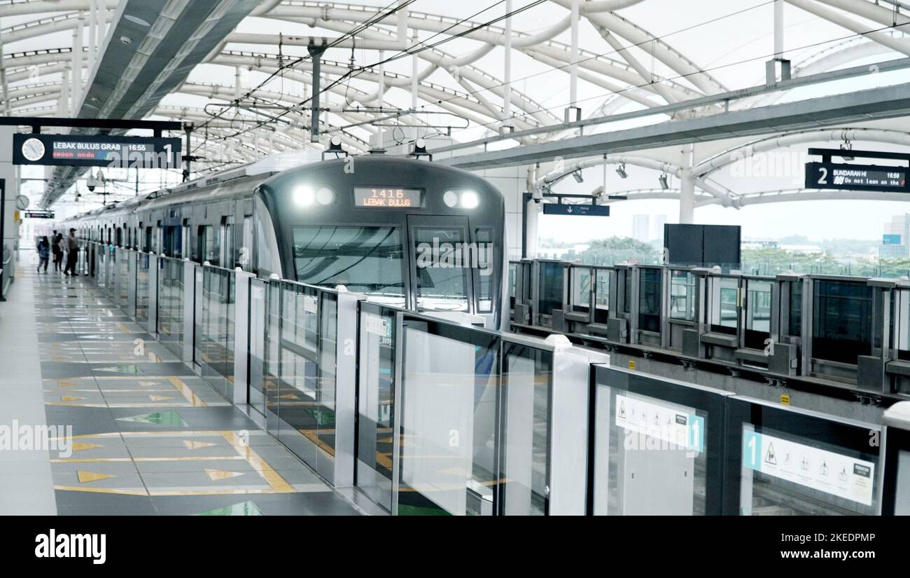 MRT, Mass Train Transport, in CIty of Jakarta, Indonesia. View from MRT ...