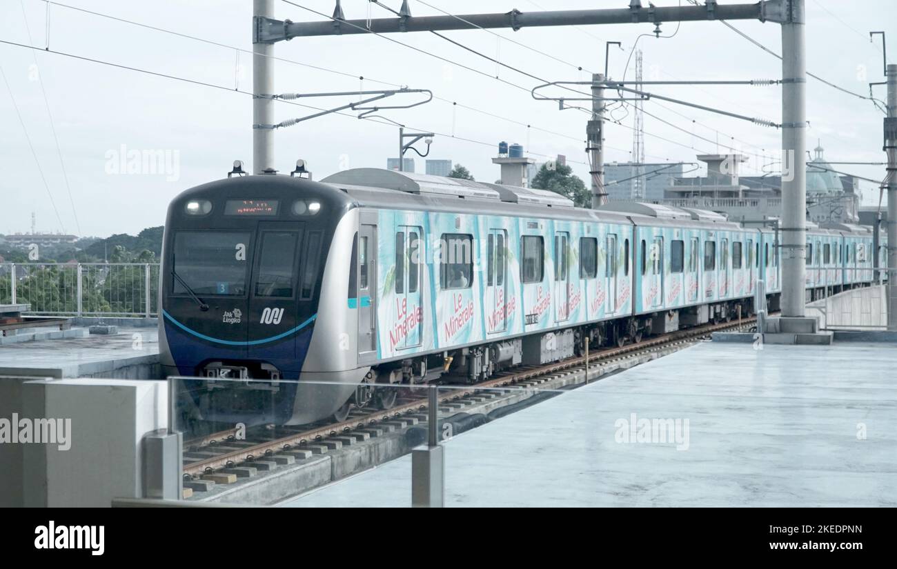 MRT, Mass Train Transport, in CIty of Jakarta, Indonesia. View from MRT ...
