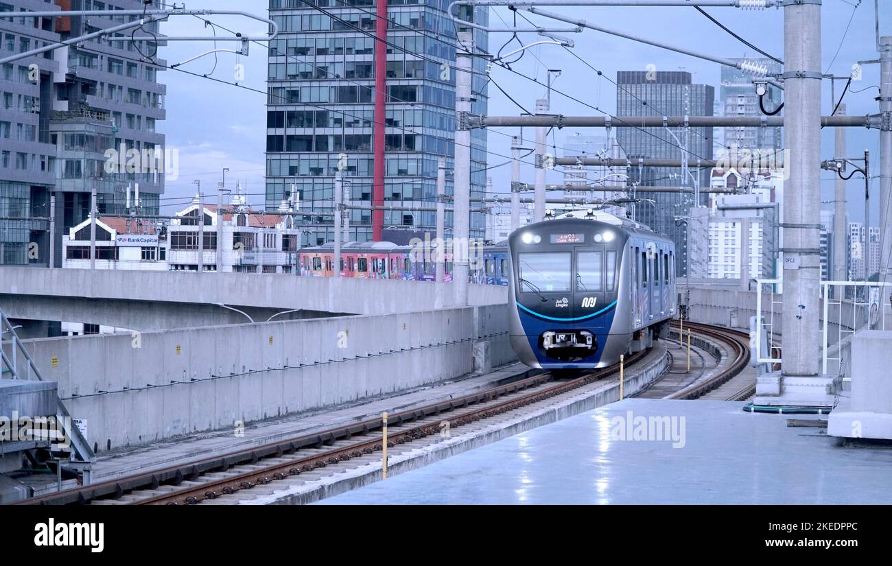 MRT, Mass Train Transport, in CIty of Jakarta, Indonesia. View from MRT ...