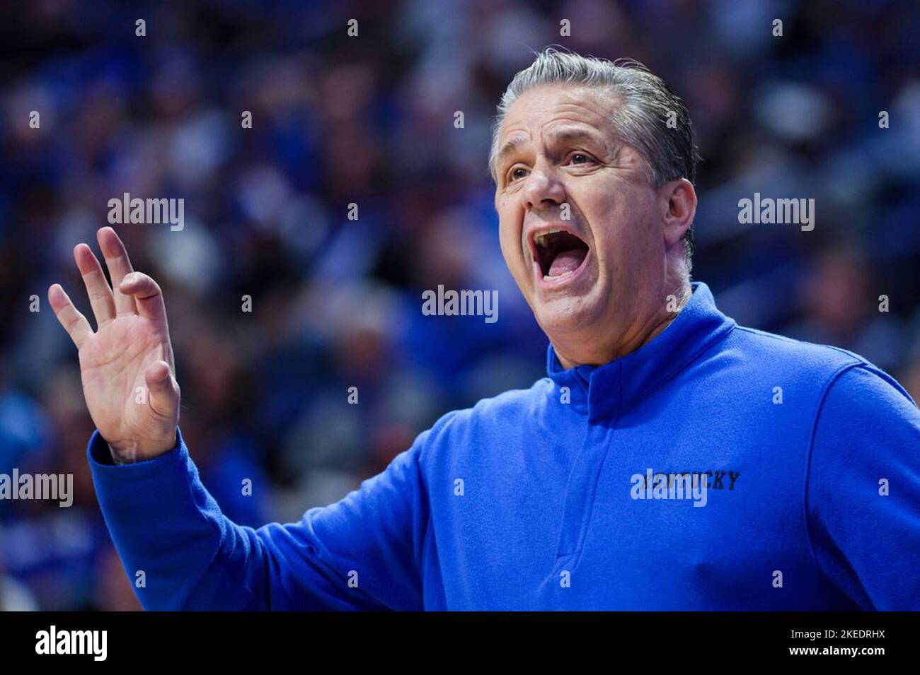 In this file photo, Kentucky coach John Calipari calls to his players ...