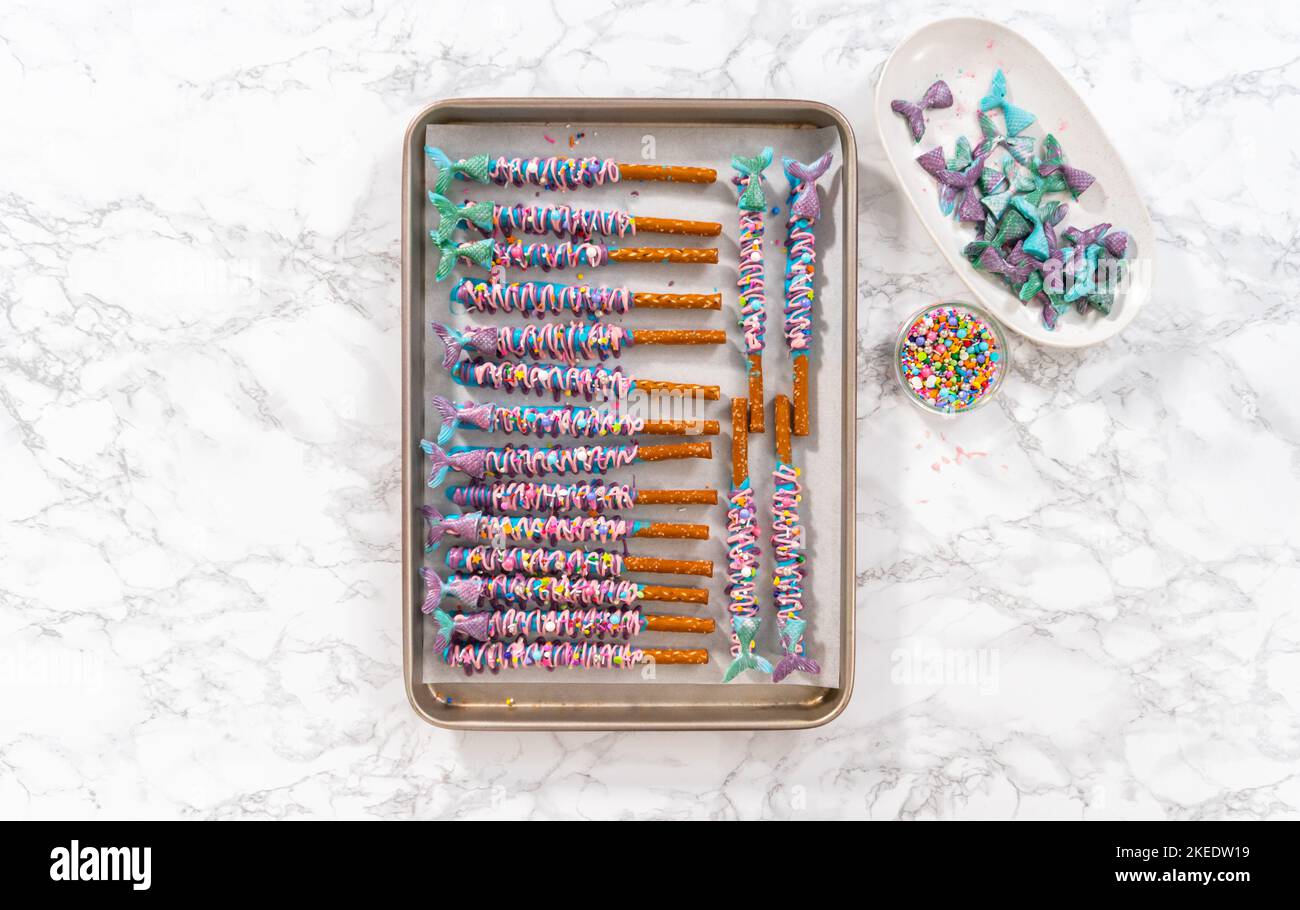 Mermaid chocolate pretzel rods Stock Photo - Alamy