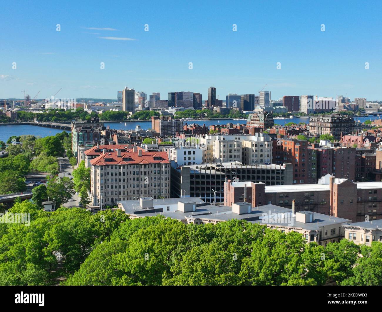 Historic Back Bay and Harvard Bridge across Charles River aerial view ...