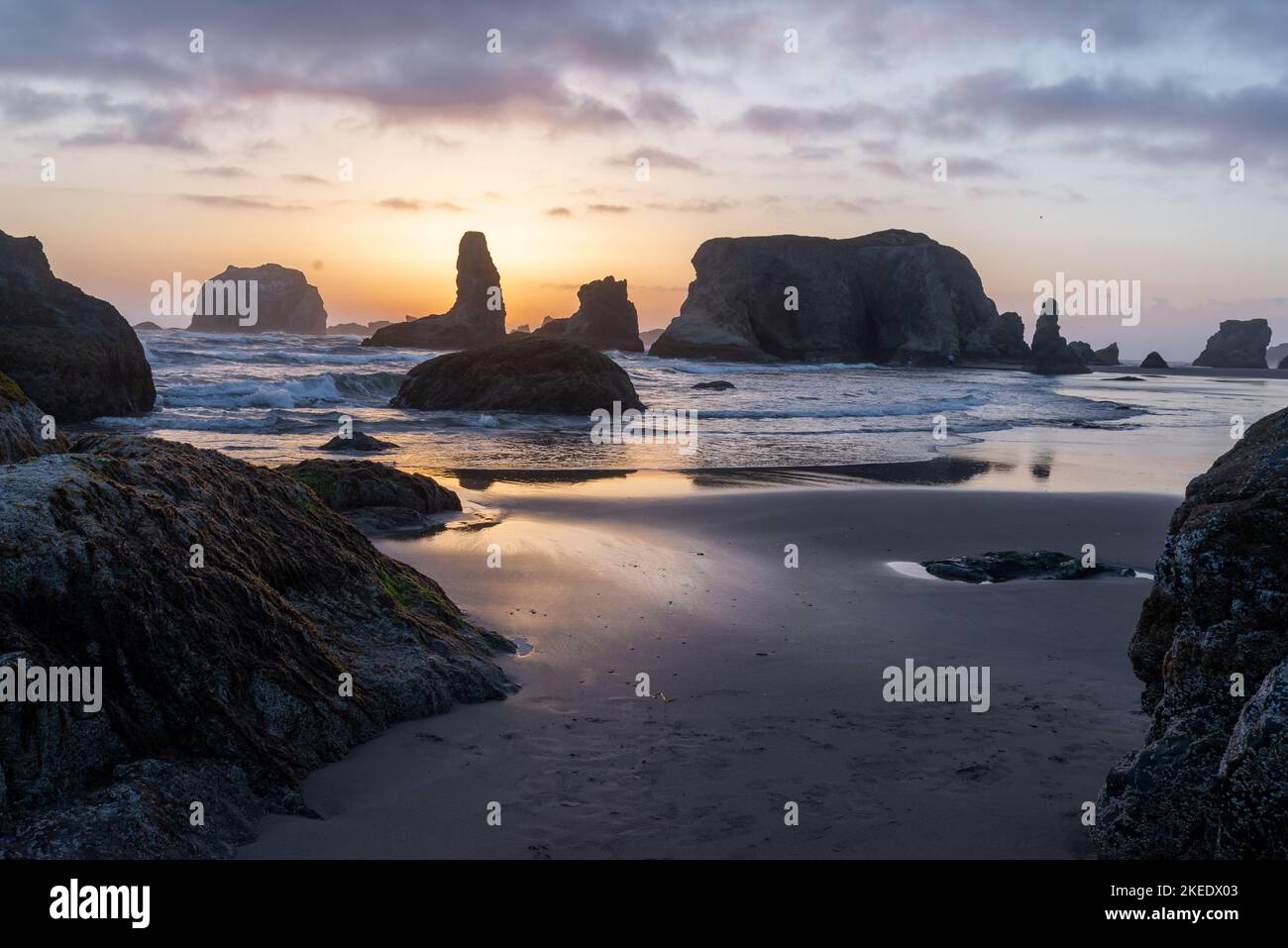 Sunset at Bandon Beach in Oregon Stock Photo - Alamy