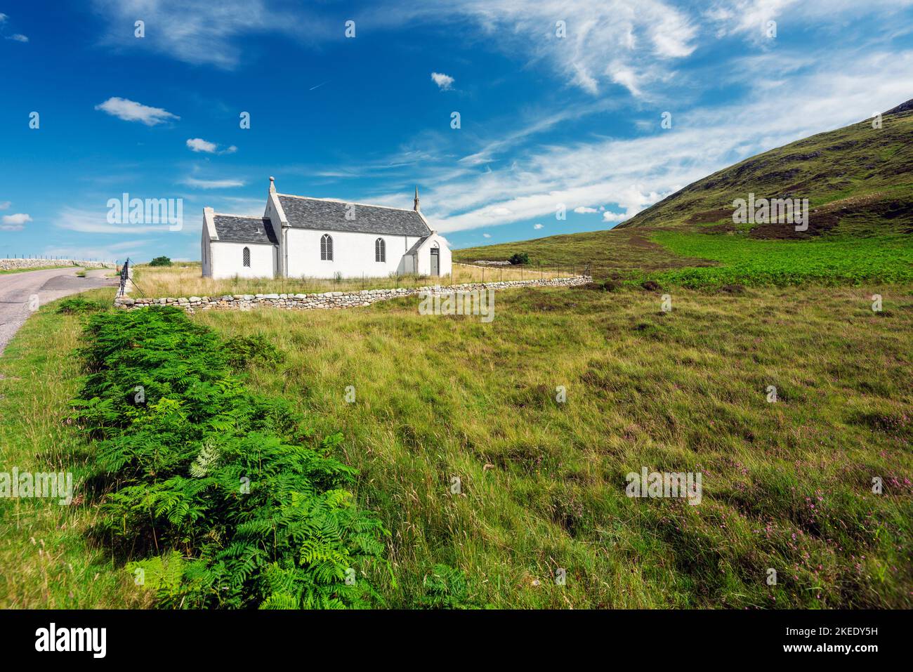 Pretty little,white,restored church,beautiful remote area of highlands ...
