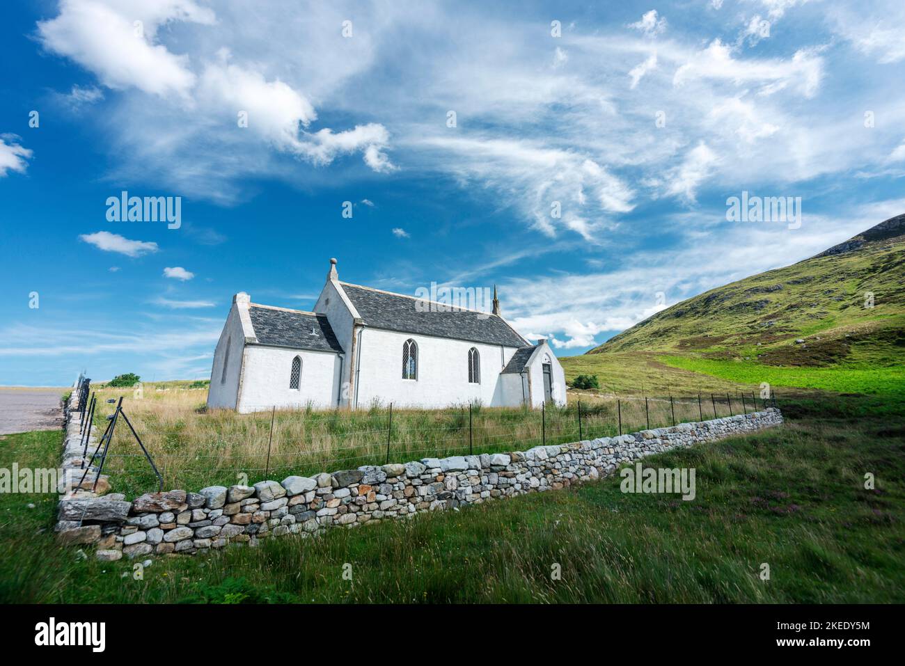 Pretty little,white,restored church,beautiful remote area of highlands ...