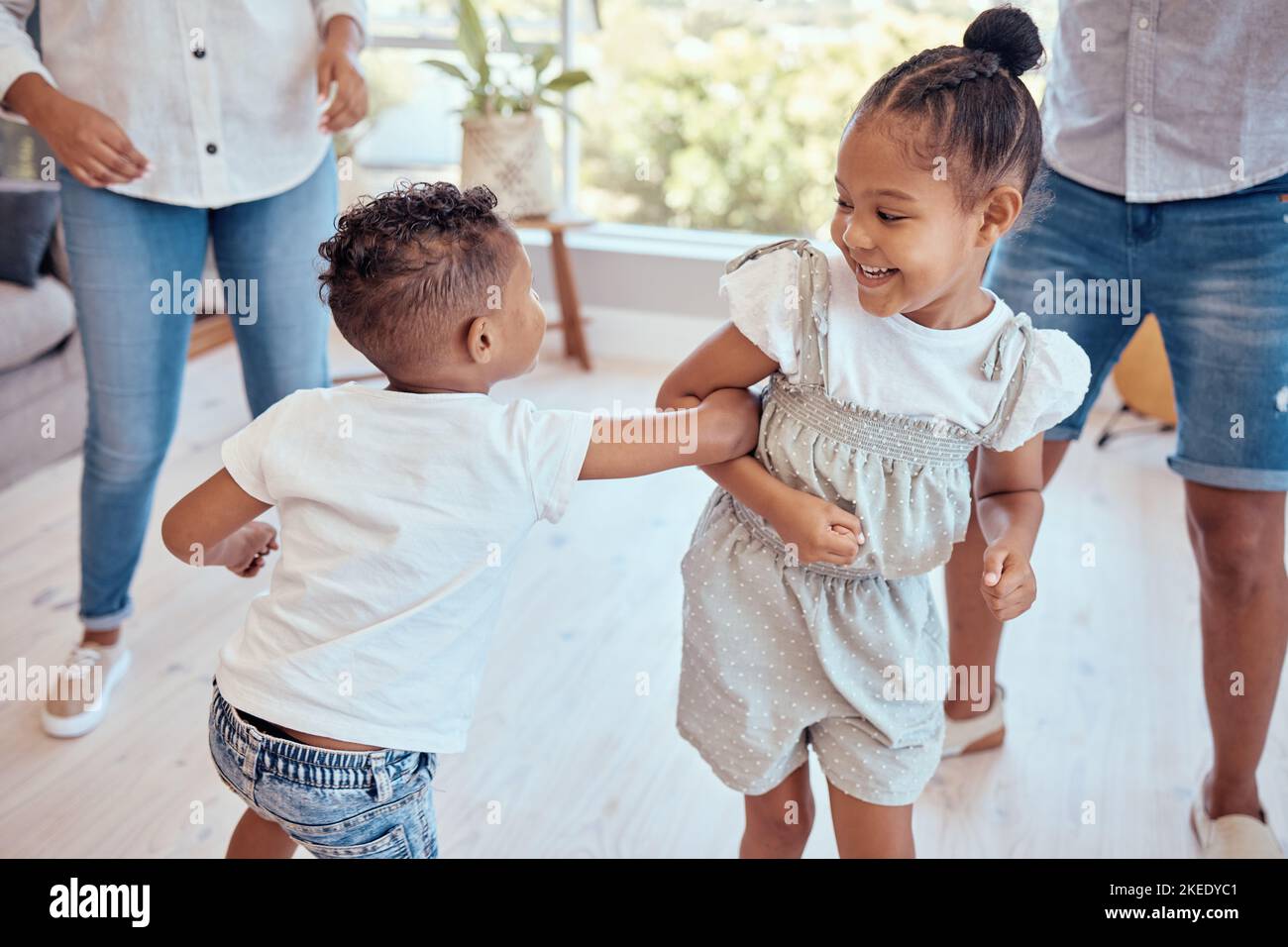 Family, children and dancing together with energy, love and care of ...