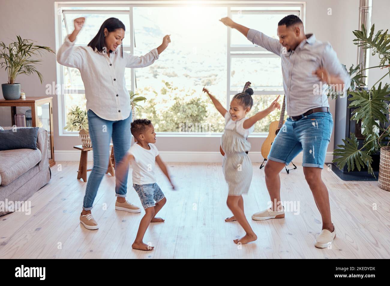 Family, dance and house for freedom and carefree fun bonding while ...