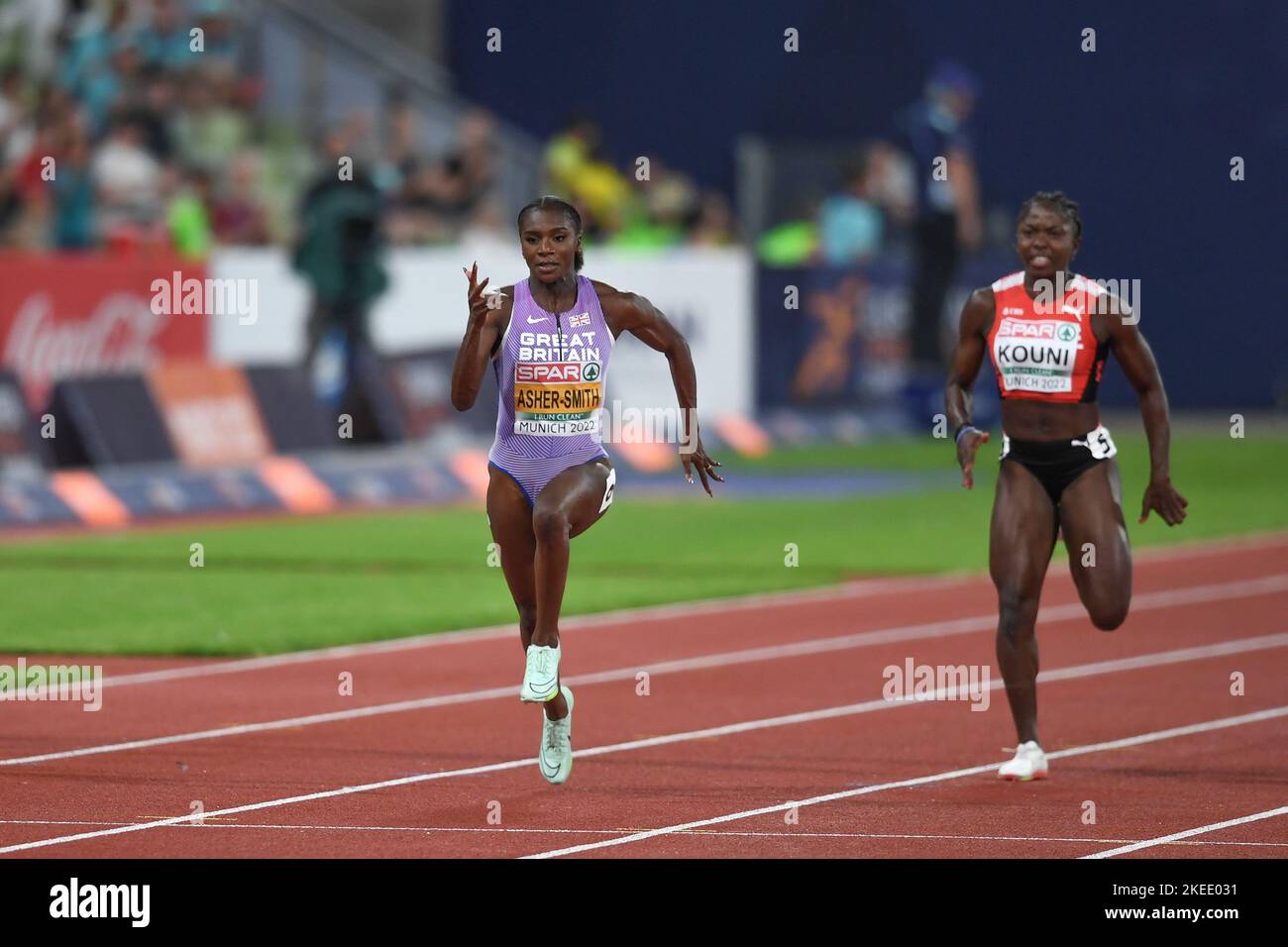 Dina Asher-Smith (Great Britain), Nathacha Kouni (Switzerland). 100m Women semifinal. European ...