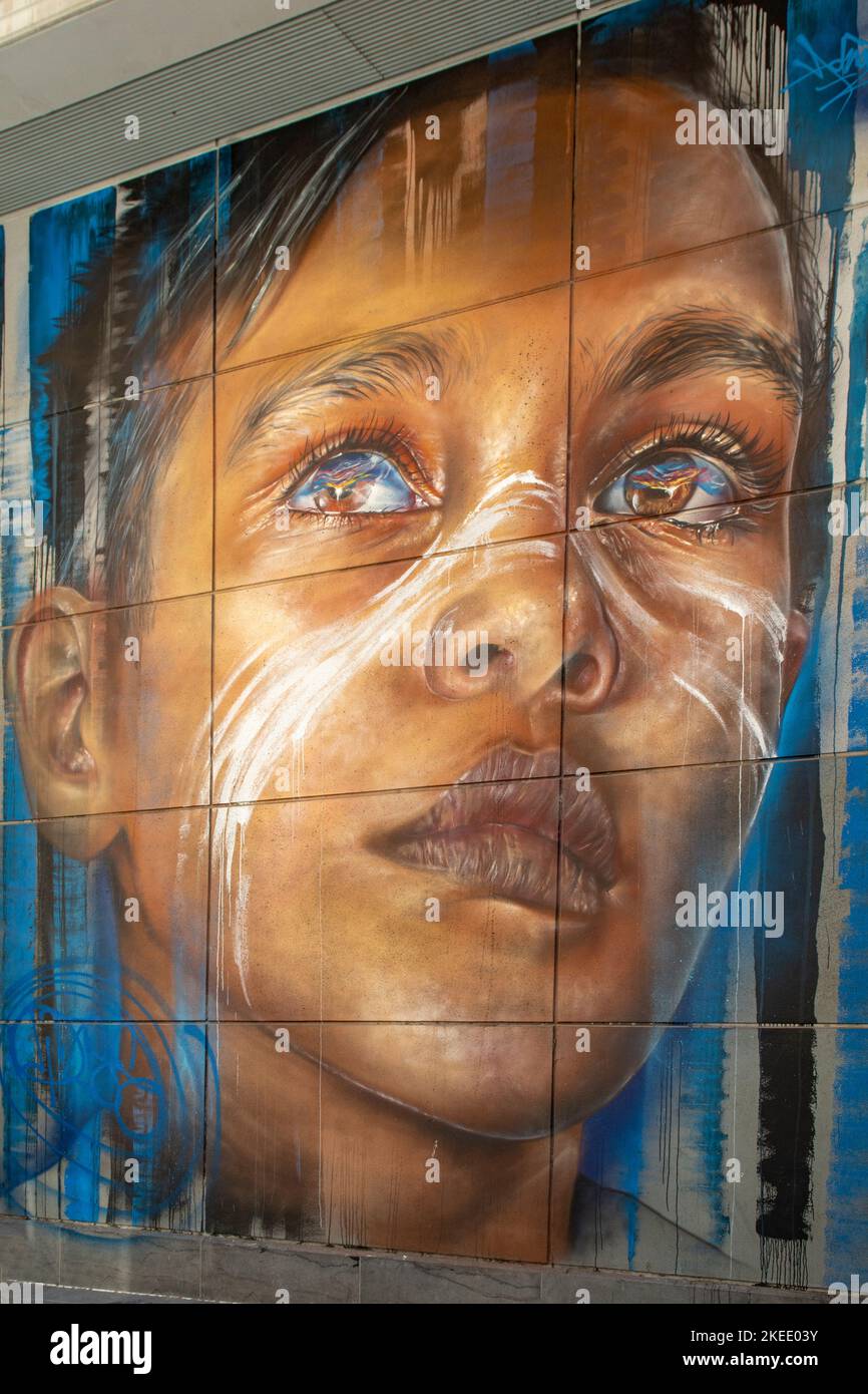 Aboriginal Boy Street Art, Melbourne, Victoria, Australia Stock Photo ...
