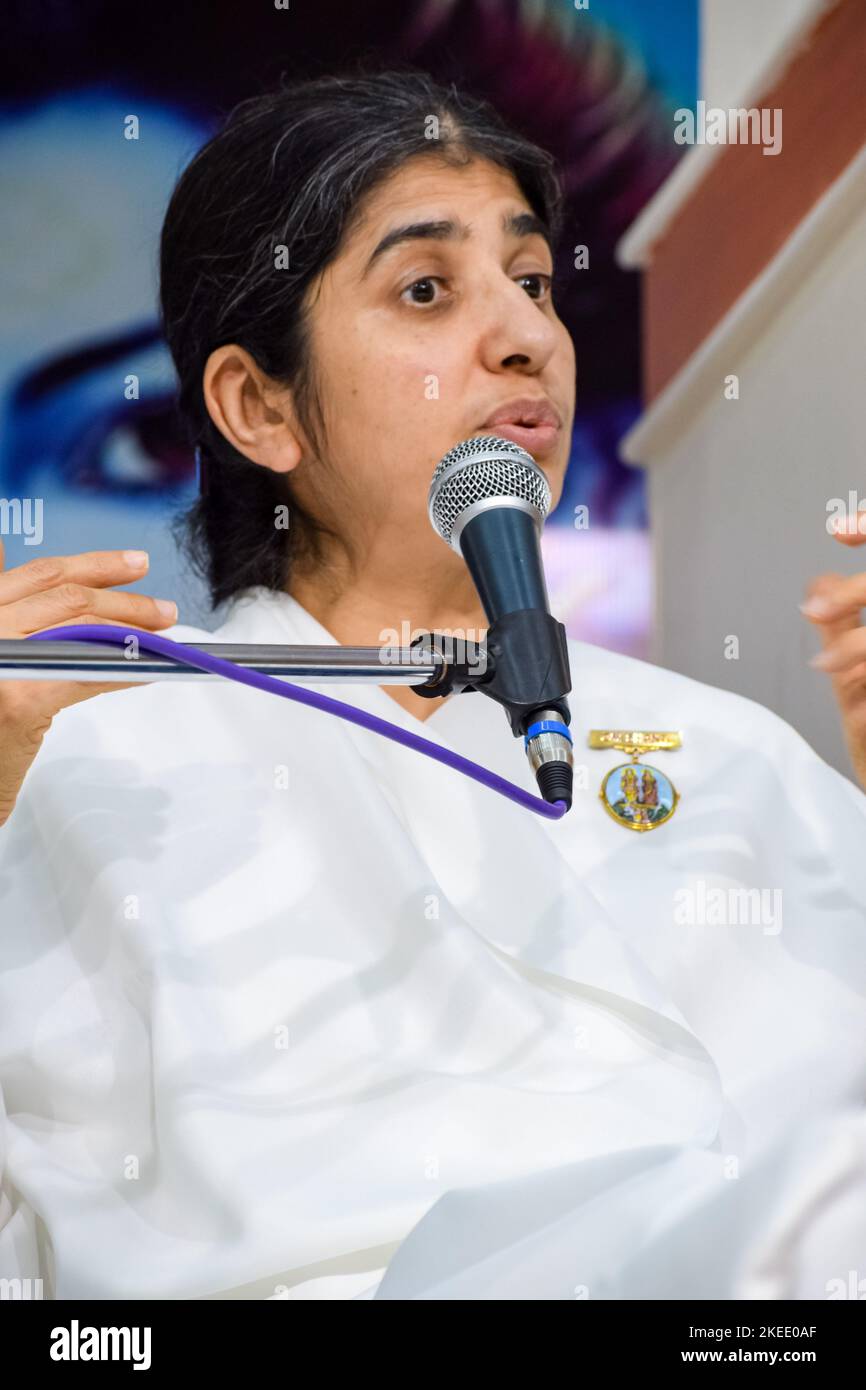 New Delhi, India, October 16 2022 – BK Shivani during meditation ...