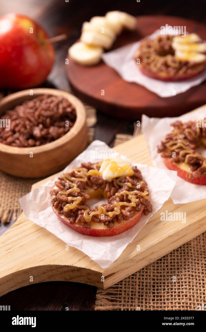 Creative party snack for holidays. Apple rounds with peanut butter ...