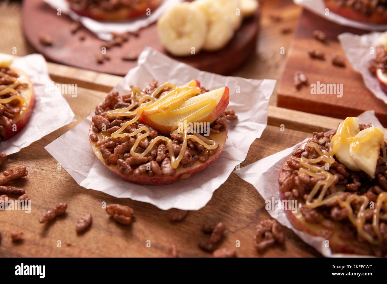 Creative party snack for holidays. Apple rounds with peanut butter ...