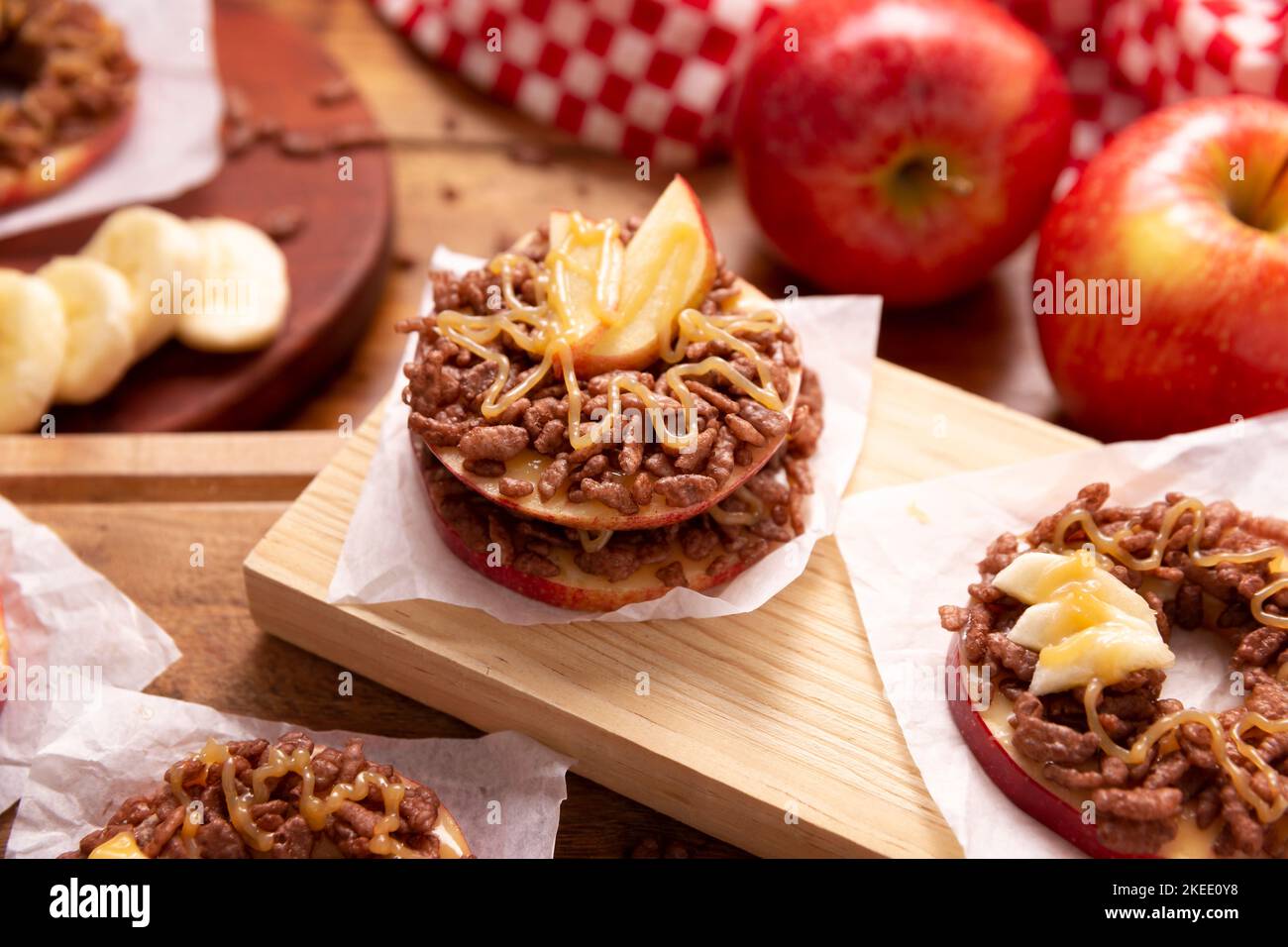 Creative party snack for holidays. Apple rounds with peanut butter ...