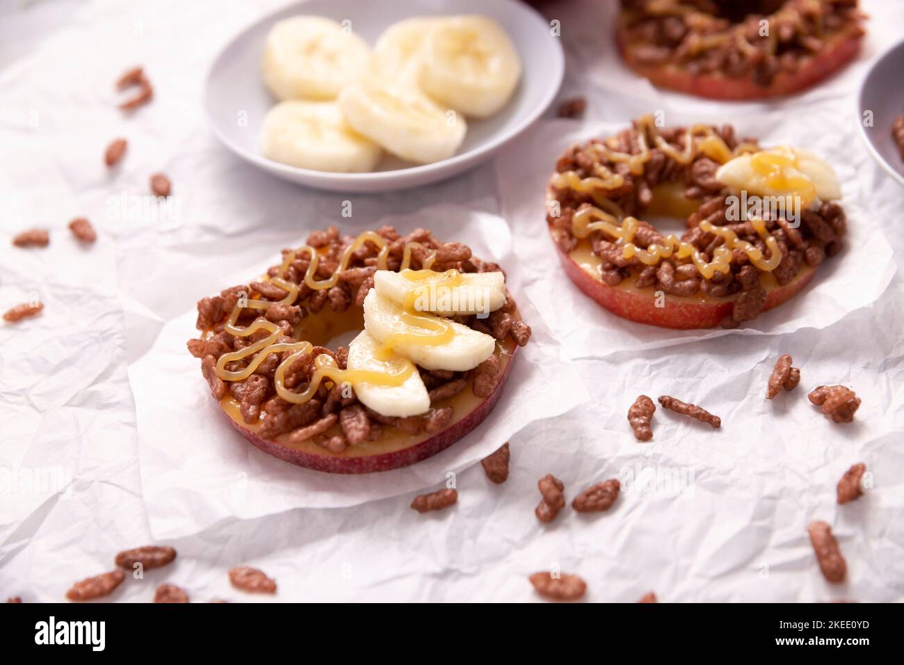 Creative party snack for holidays. Apple rounds with peanut butter ...