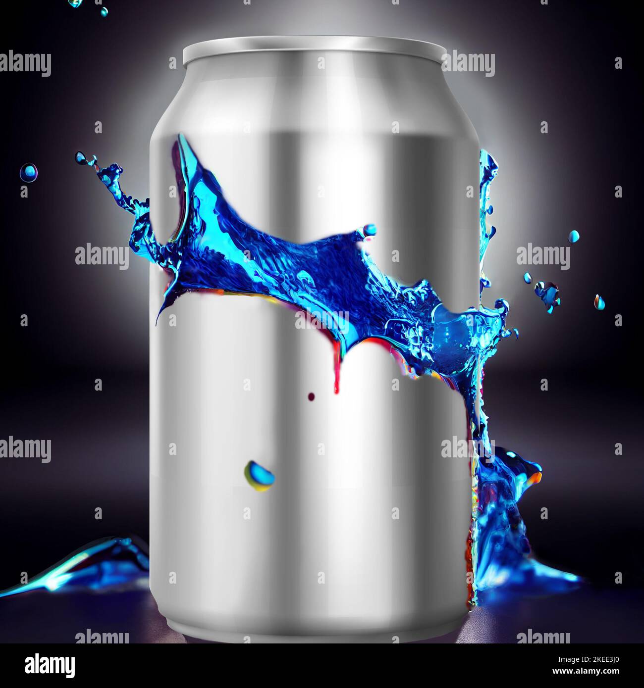 Beverage drink can with water splash on black background. 3D rendering ...