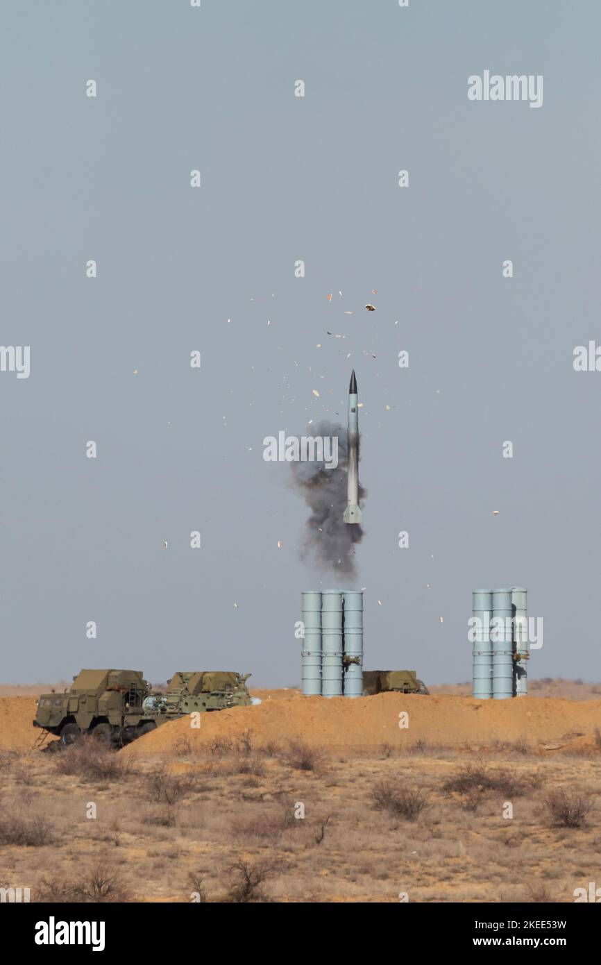 Military training, the launch of an anti-aircraft missile to hit a ...