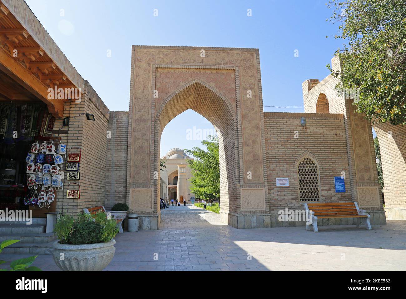 Souvenir shop at gate to Bahauddin Naqshband Necropolis, Kasri, Bukhara ...