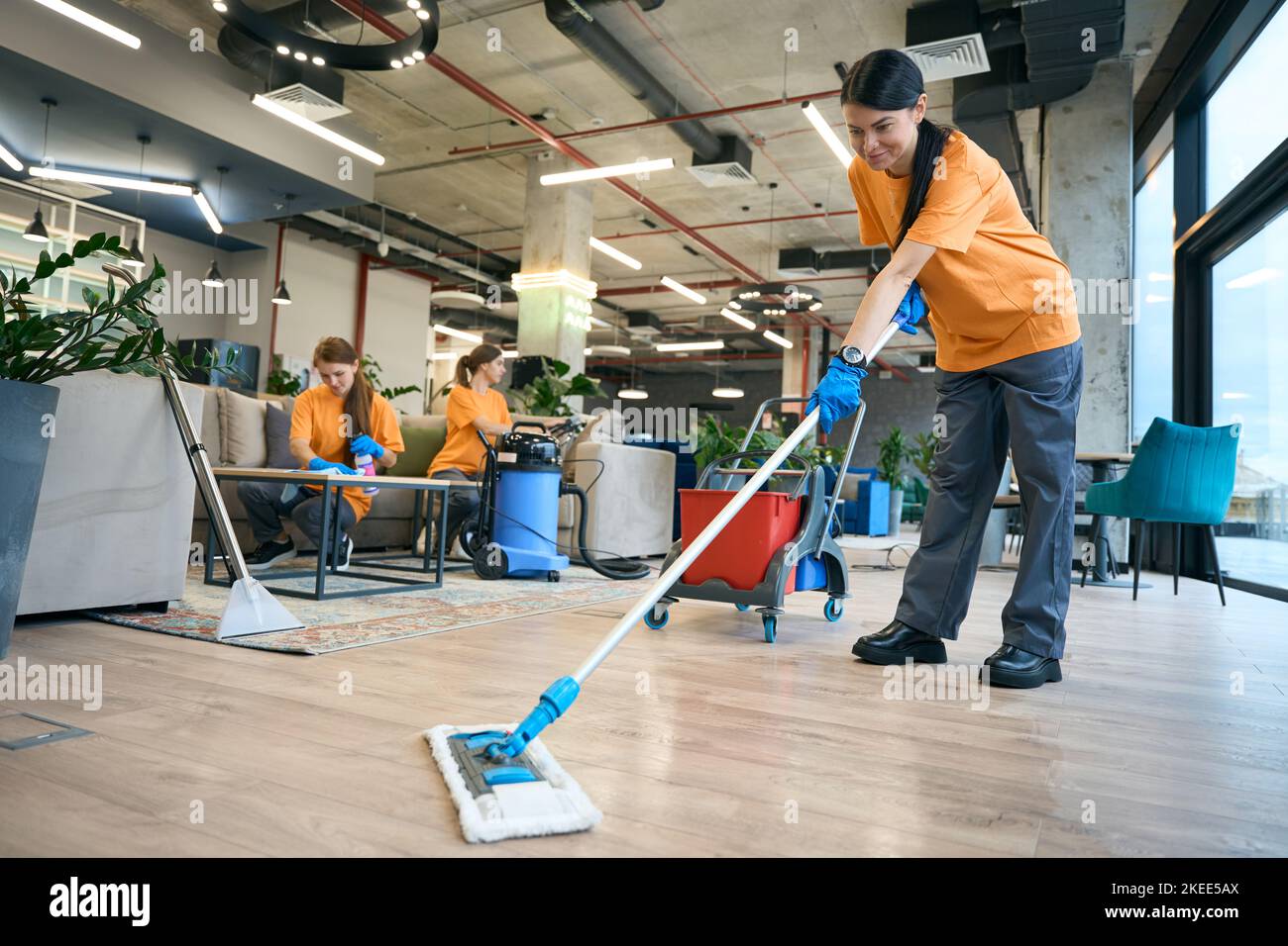 Cleaning company employees are dressed in work clothes Stock Photo - Alamy