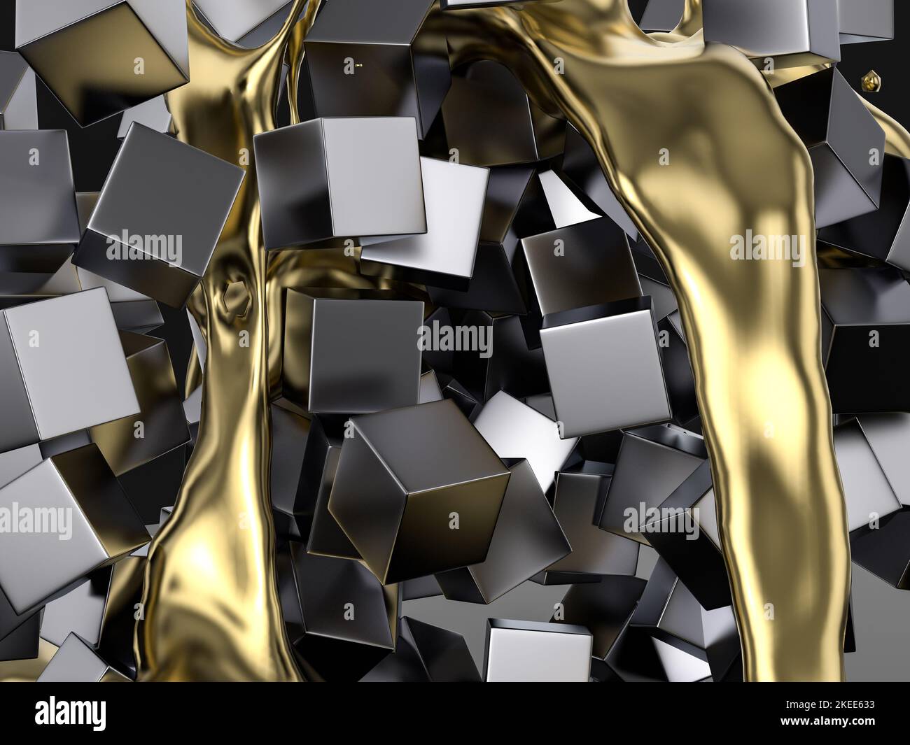Molten gold on black cubes. 3d illustration Stock Photo - Alamy