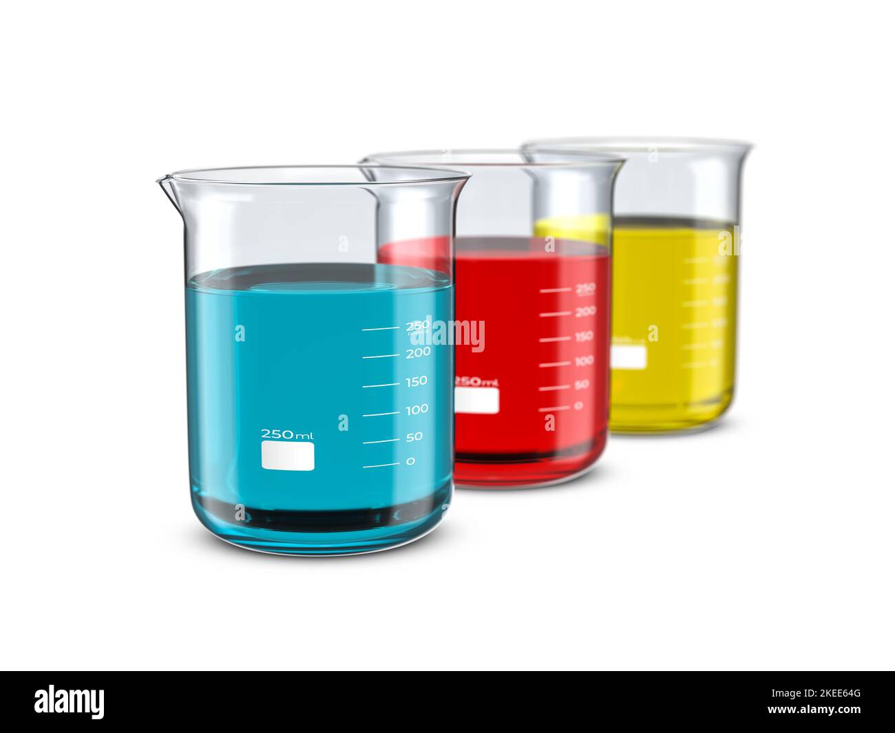 Glass beakers on a white background. 3d illustration Stock Photo - Alamy