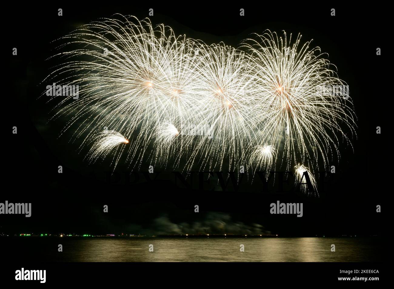 Firework celebration from the sea shore. Colorful fireworks celebration ...